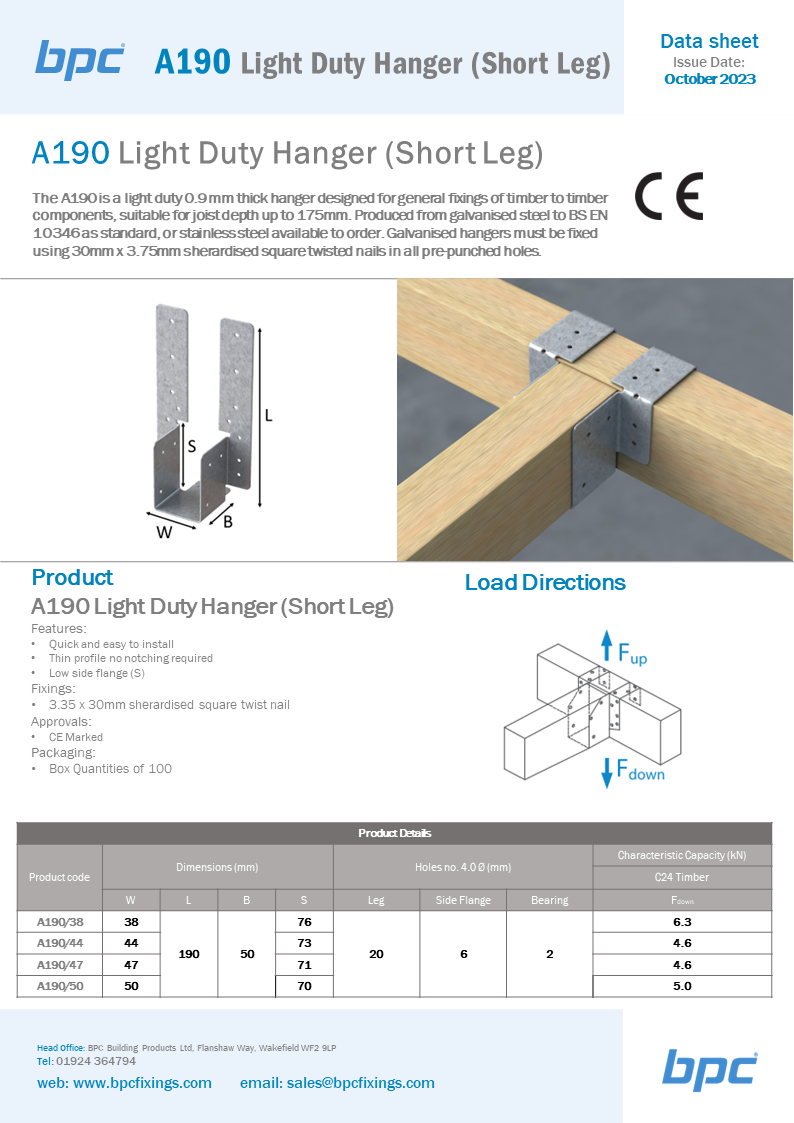 Datasheets – Builders Metalwork – BPC Fixings