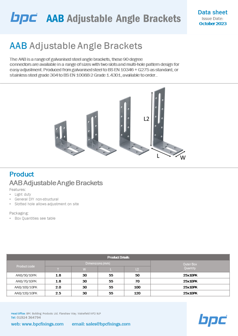 Datasheets – Builders Metalwork – BPC Fixings
