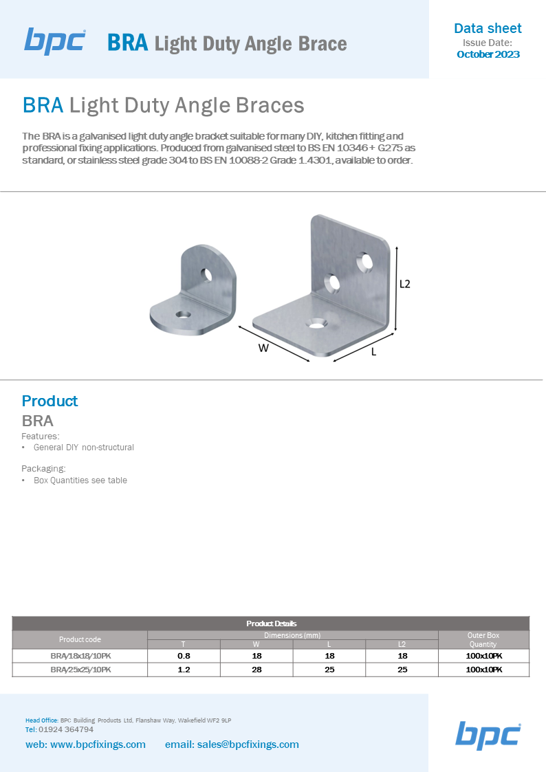 Datasheets – Builders Metalwork – BPC Fixings