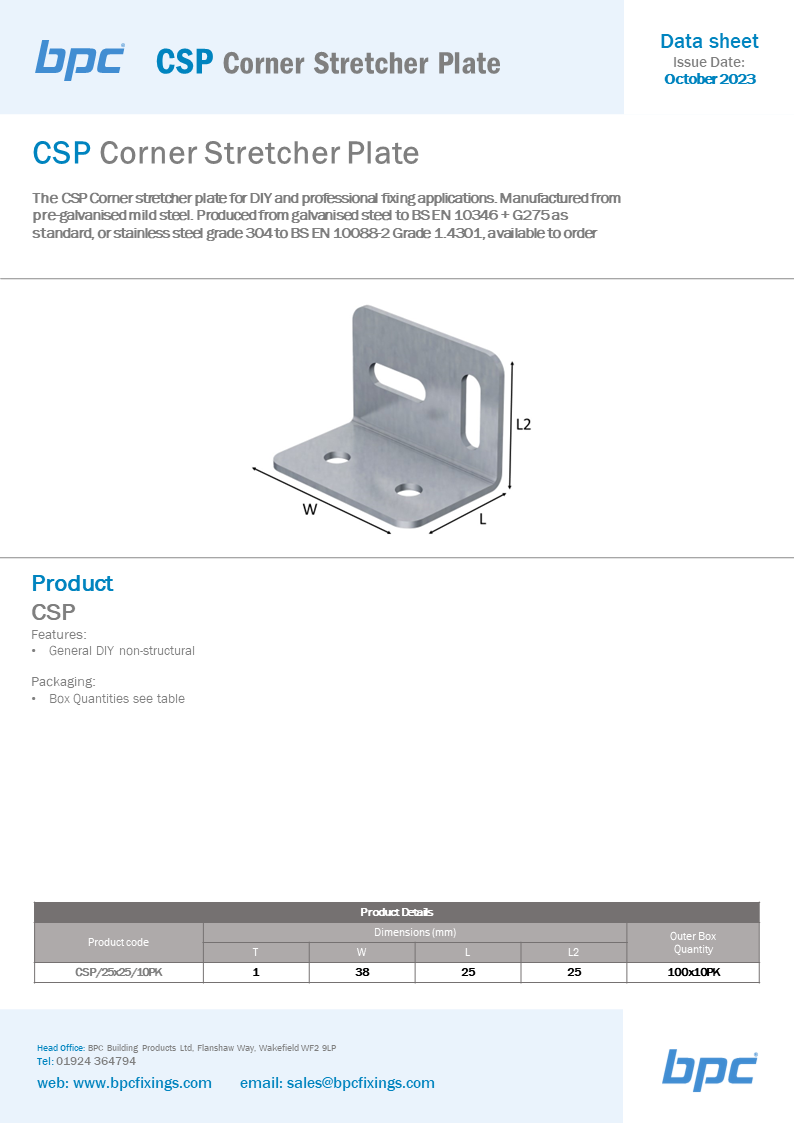 Datasheets – Builders Metalwork – BPC Fixings