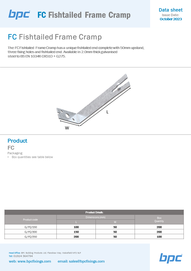 Datasheets – Builders Metalwork – BPC Fixings