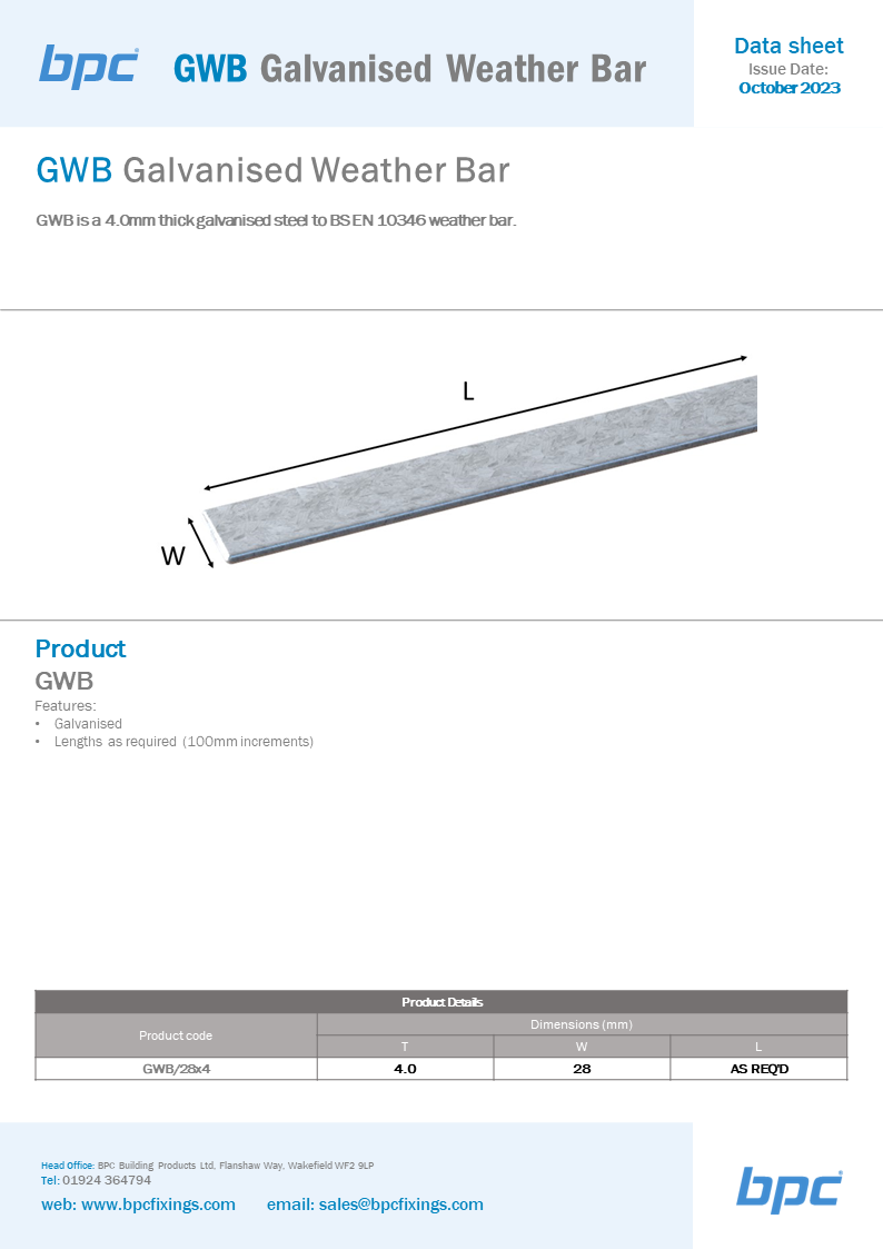 Datasheets – Builders Metalwork – BPC Fixings