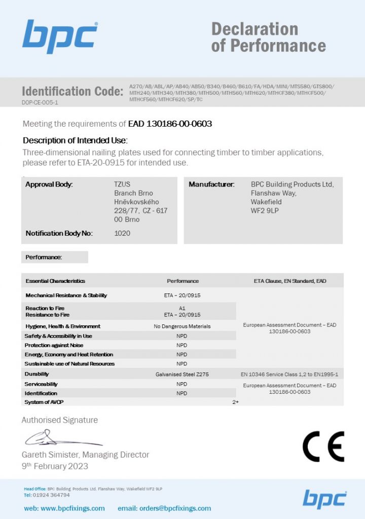 Declarations of Performance – BPC Fixings