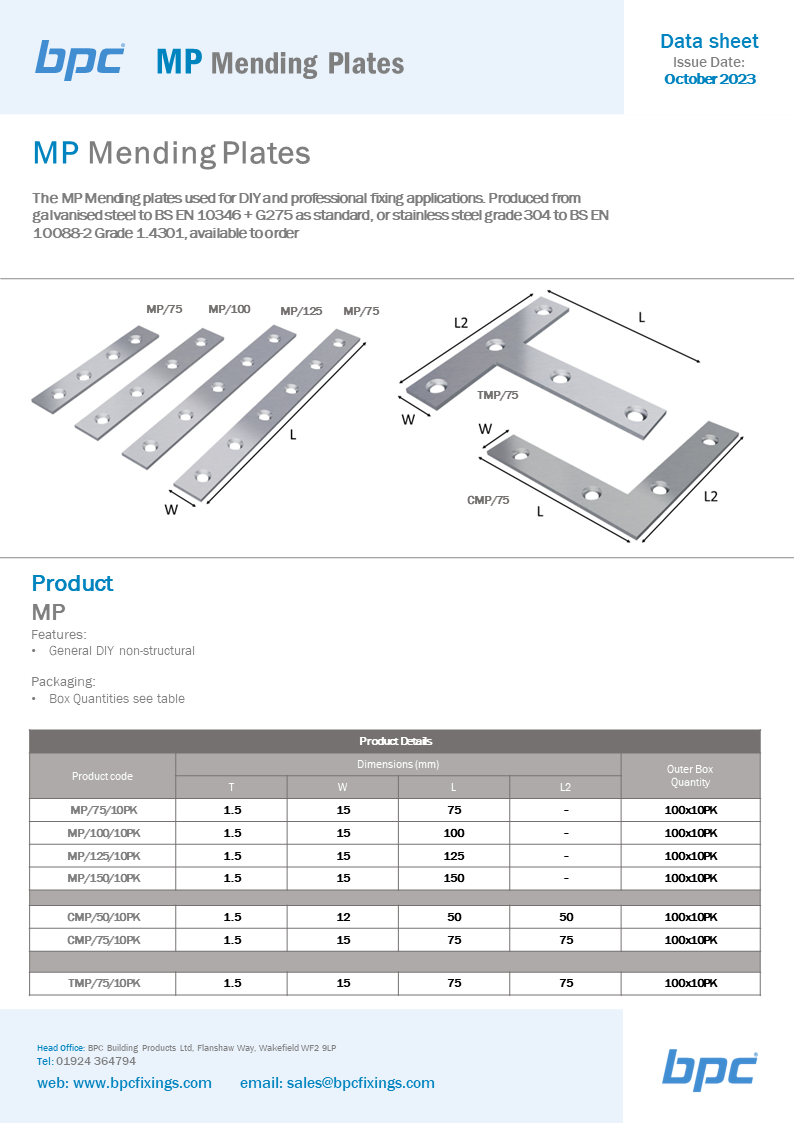 Datasheets – Builders Metalwork – BPC Fixings