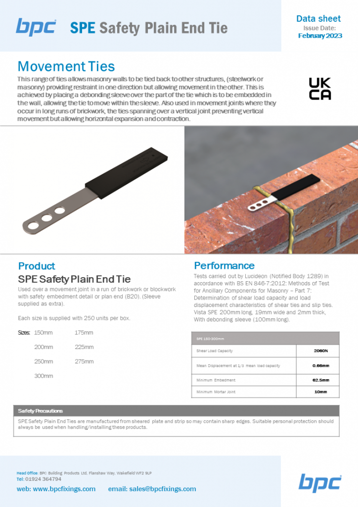 Datasheets Wall Ties – BPC Fixings