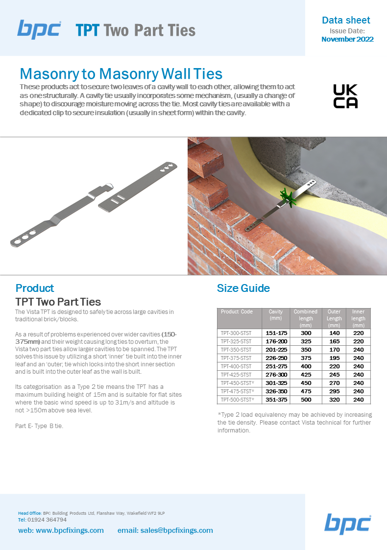 Datasheets Wall Ties – BPC Fixings