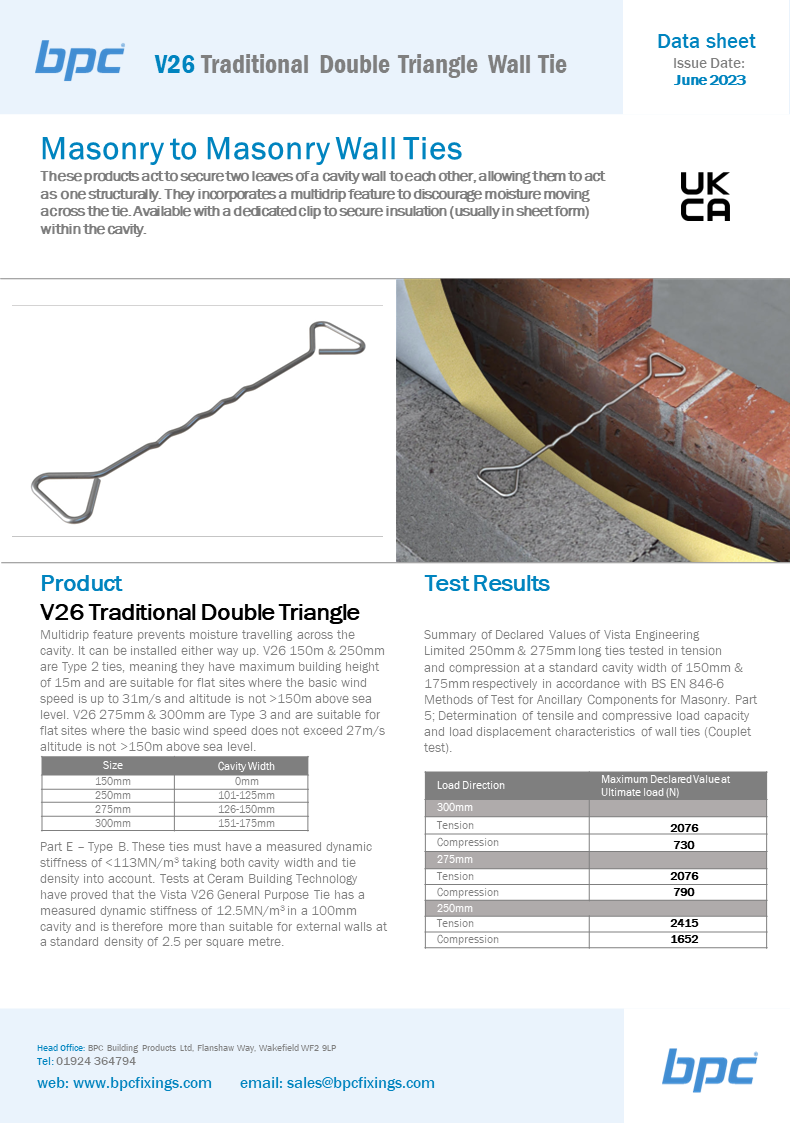 Datasheets Wall Ties – BPC Fixings