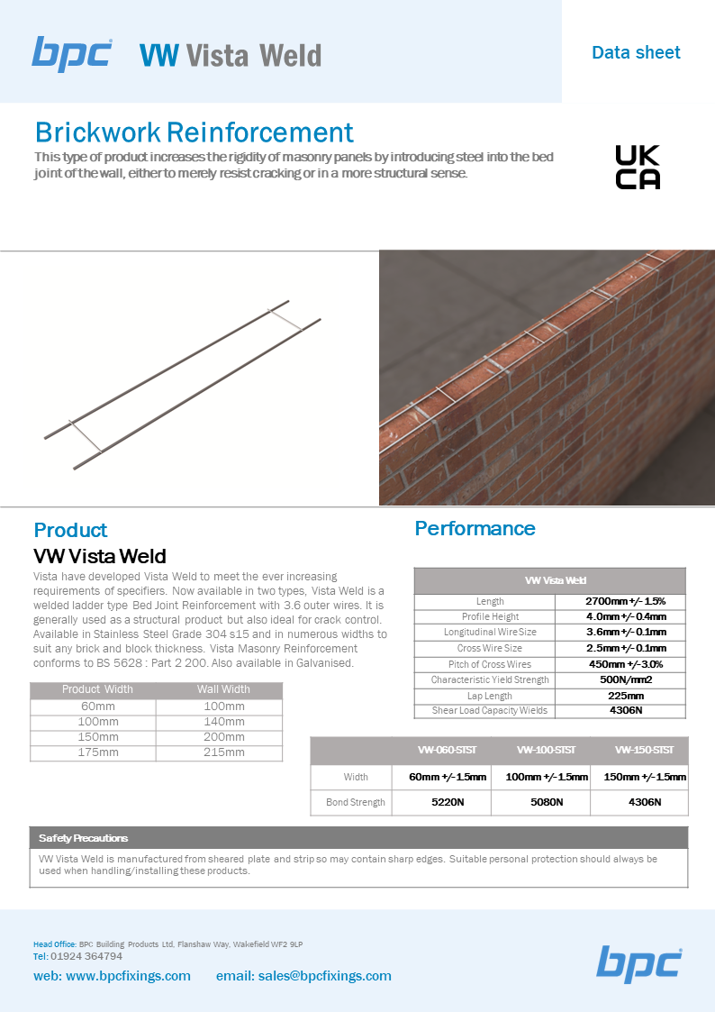 Datasheets Wall Ties – BPC Fixings