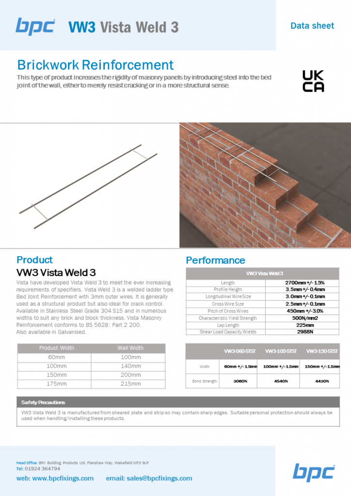 Datasheets Wall Ties – BPC Fixings